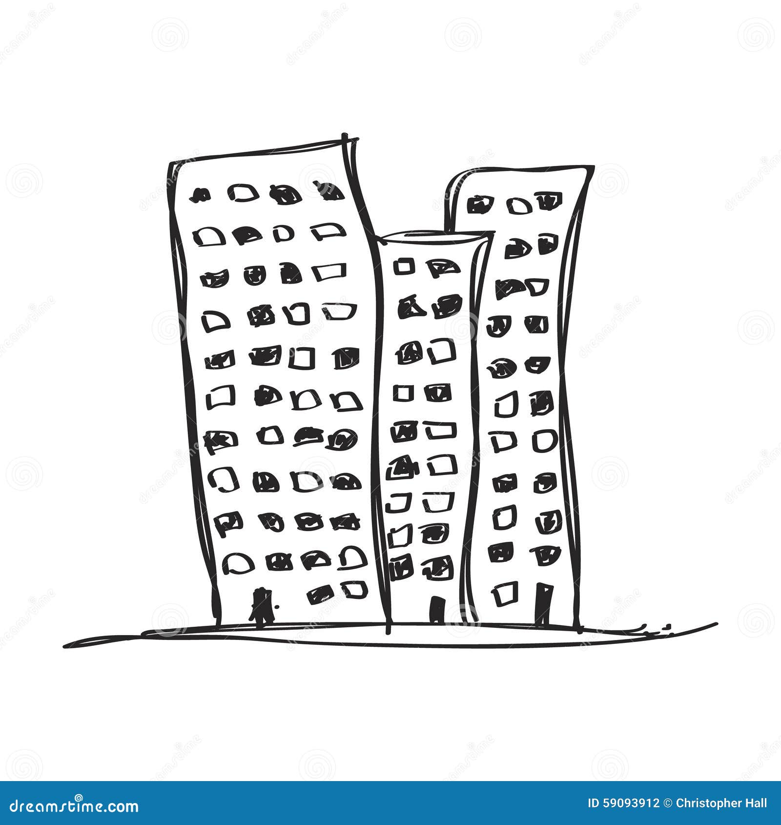 Simple Doodle of a Skyscraper Stock Vector - Illustration of street ...