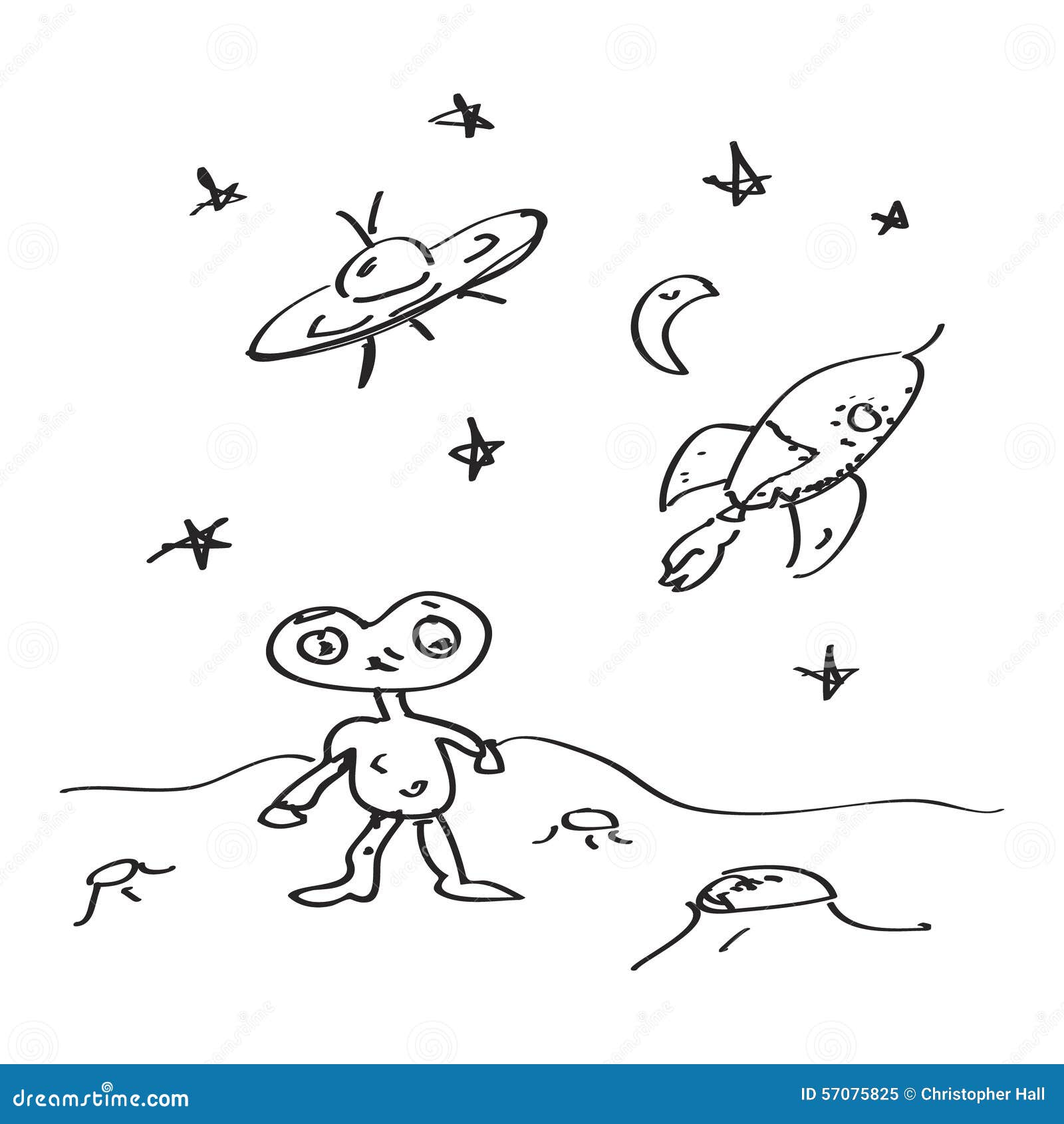 Simple Doodle of a Space Alien Stock Vector - Illustration of science ...