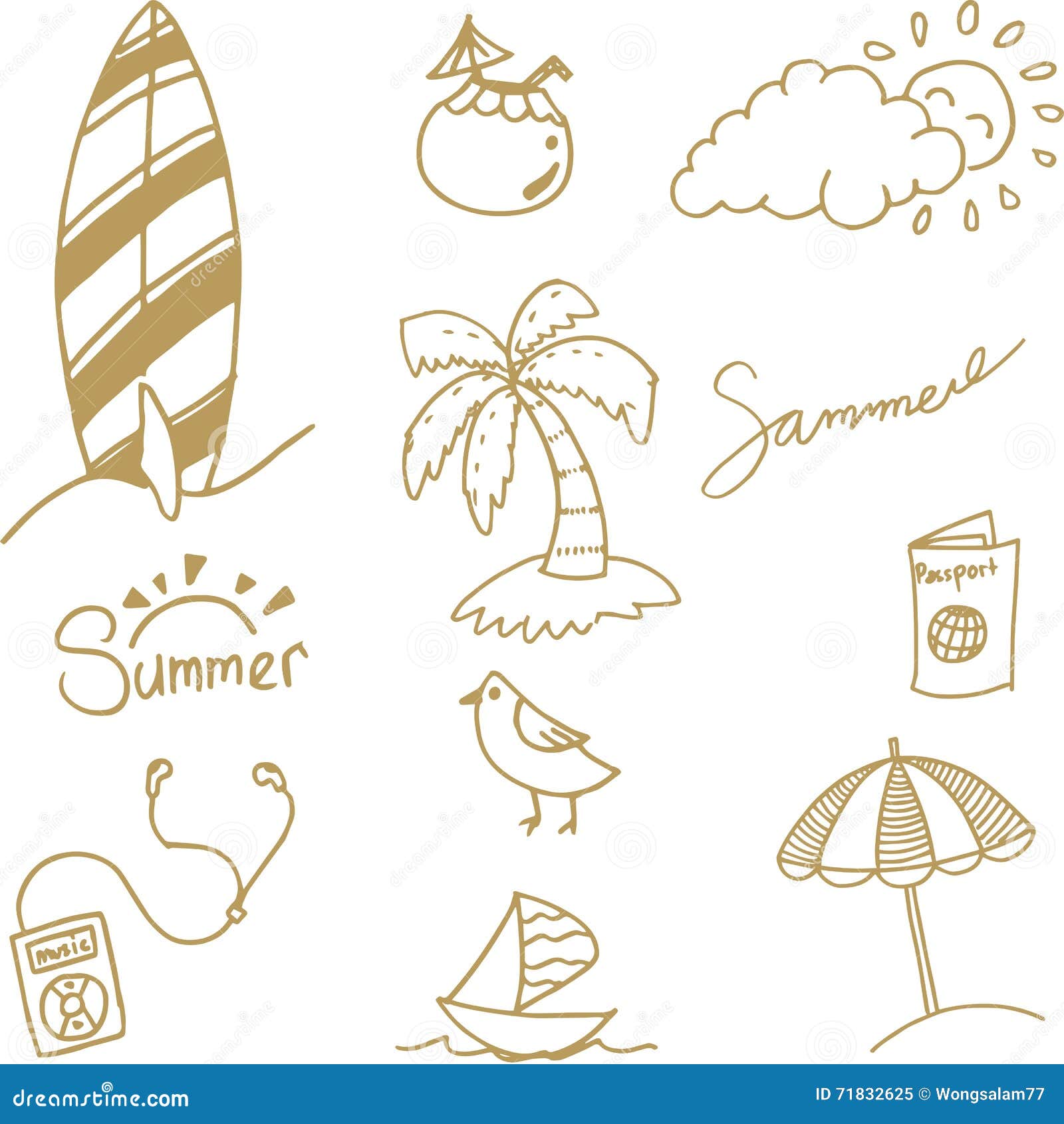 Simple Doodle Summer Vector Stock Vector - Illustration of clipart ...