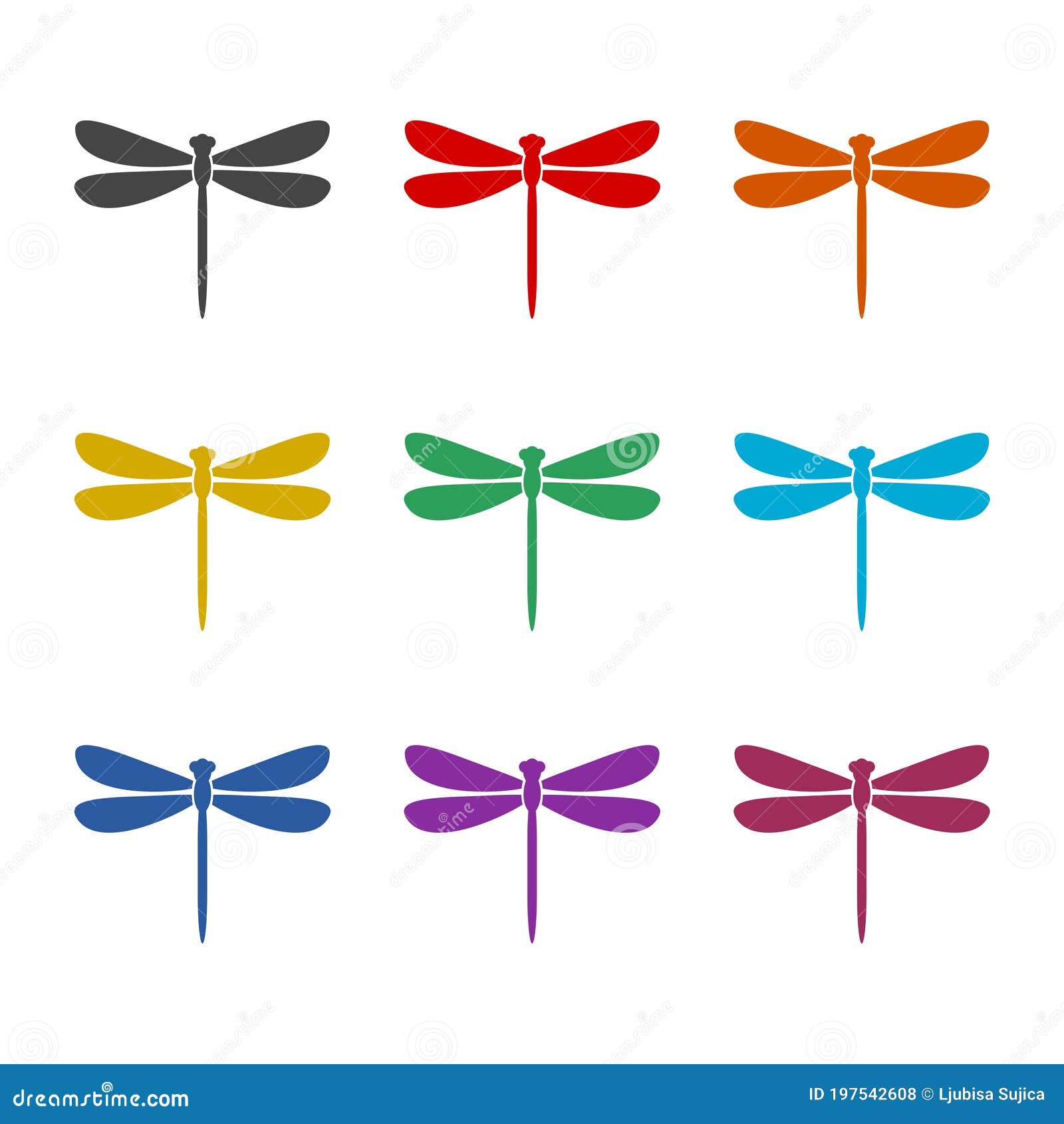 Dragonfly Icon. Cute Dragonfly Black Silhouette Symbol. Vector Isolated ...