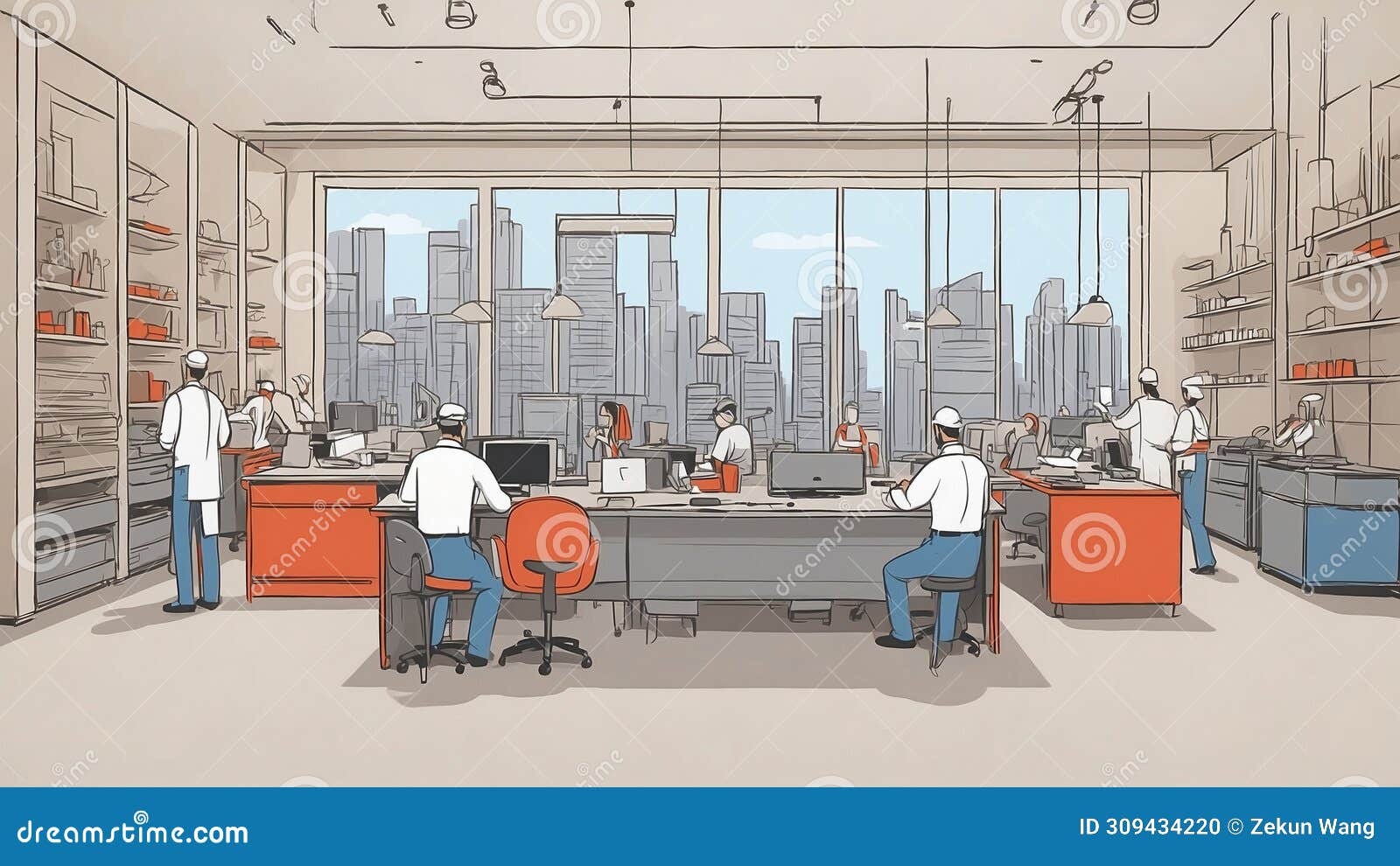 A Simple Drawing of Busy Office Stock Photo - Image of drawing, home ...