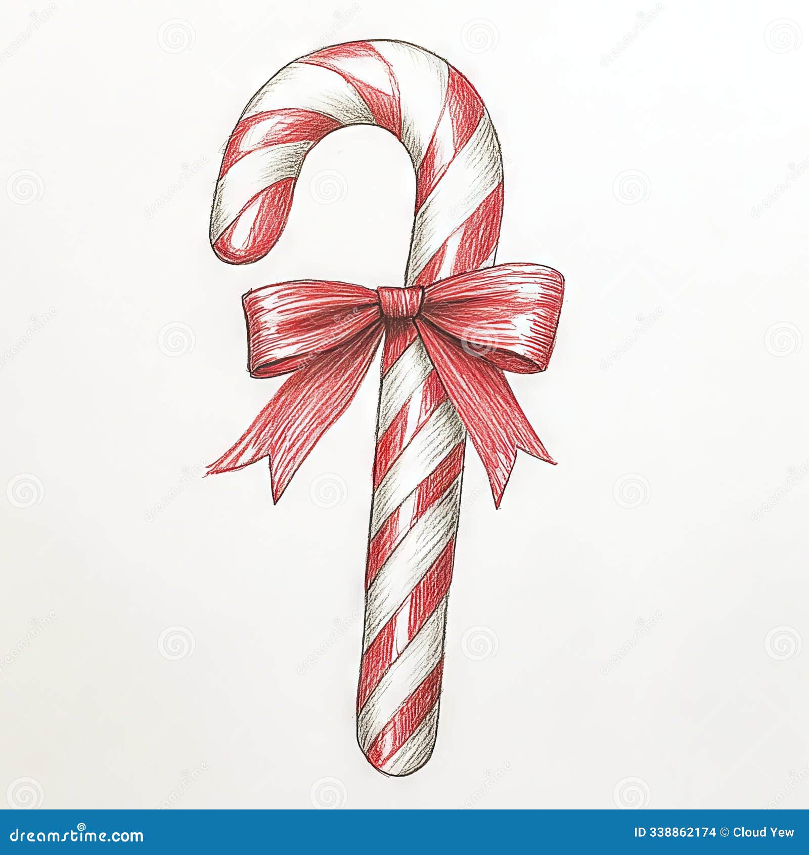 Simple Drawing of a Candy Cane with a Bow Tied Around it. Stock ...