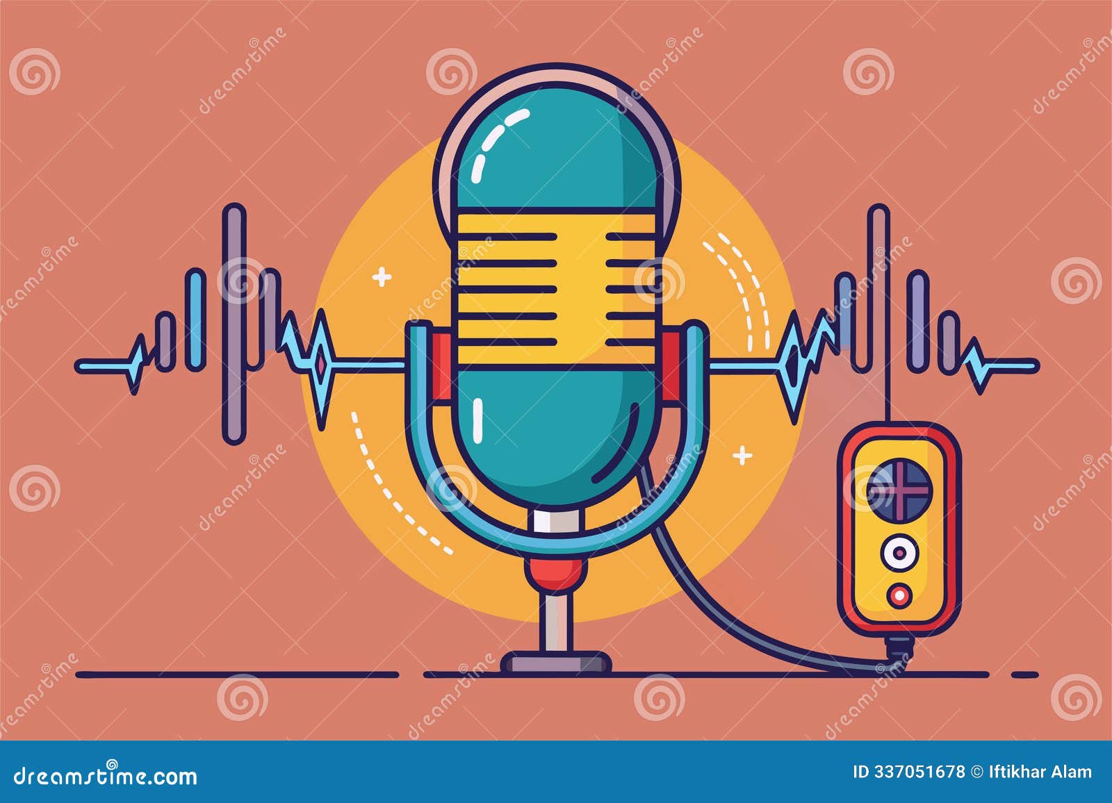 A Simple Drawing Depicting a Microphone with Audio Waveforms and a ...