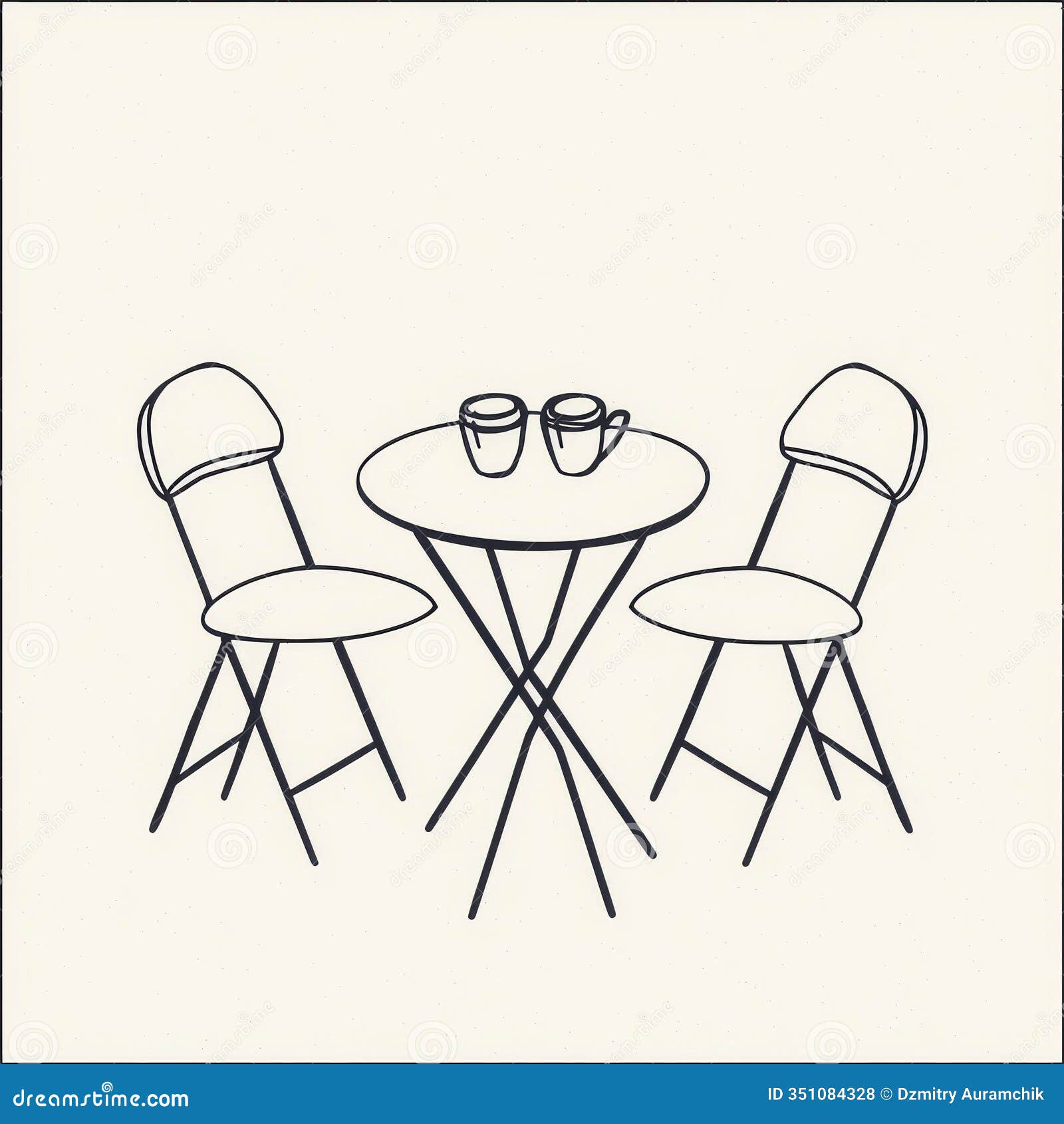 A Simple Drawing of a Dining Table with Two Chairs, Showing Glasses and ...