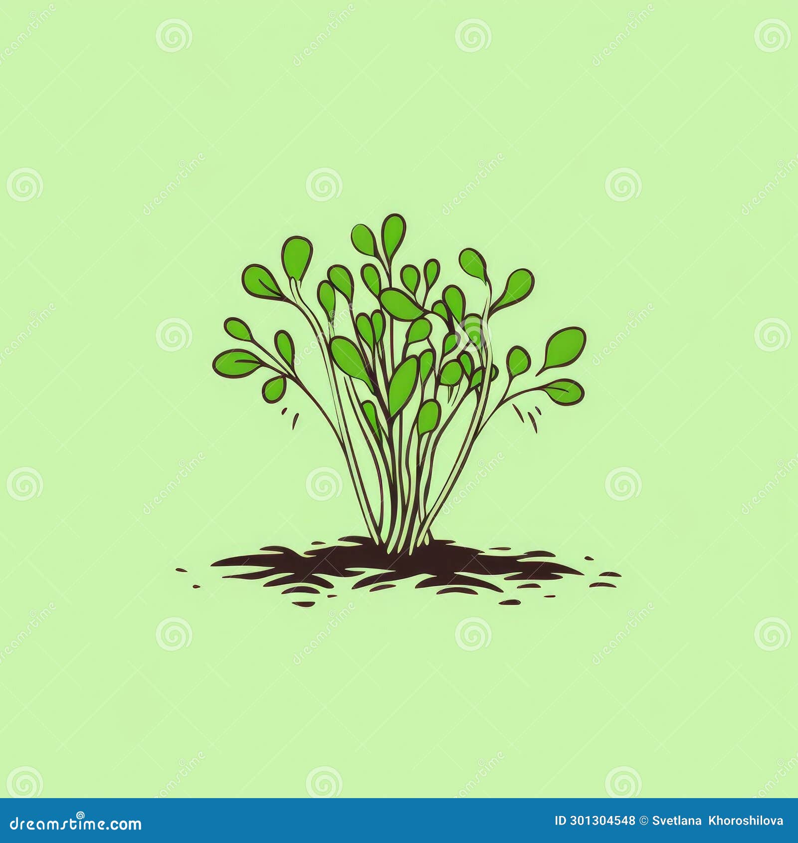 Simple Drawing of Microgreens in Logo Style on a Green Background Stock ...