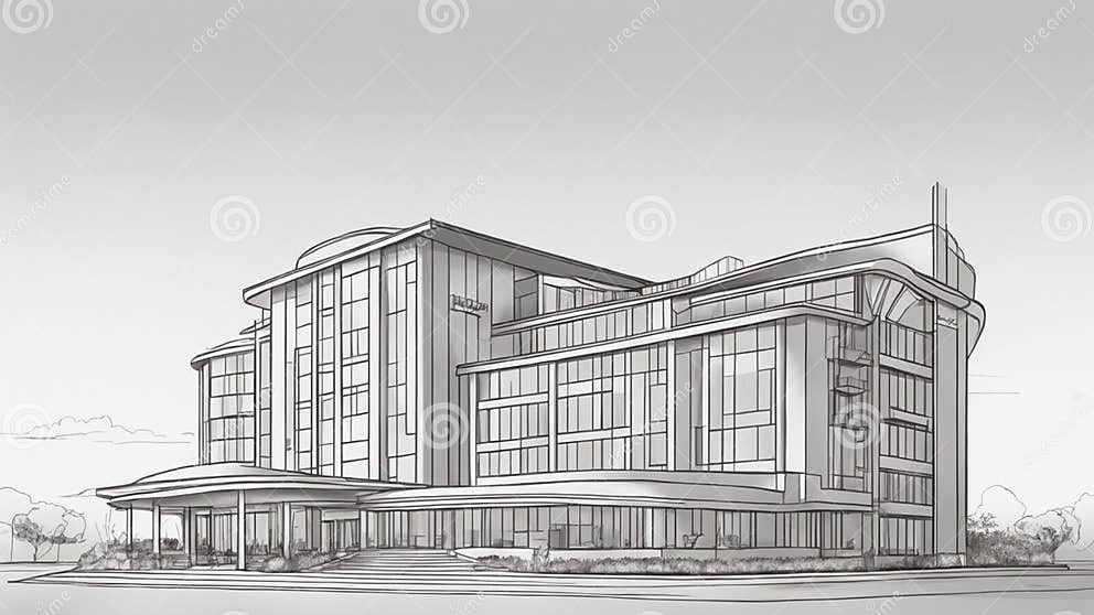 A Simple Drawing of Office Building Stock Photo - Image of building ...