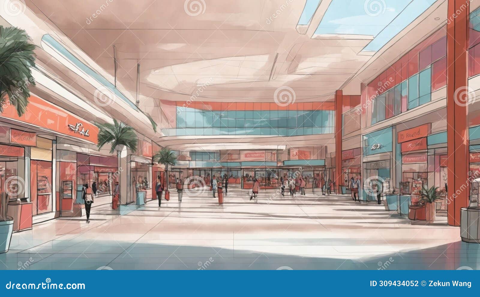 A Simple Drawing of Retail Mall Stock Photo - Image of drawing, mall ...