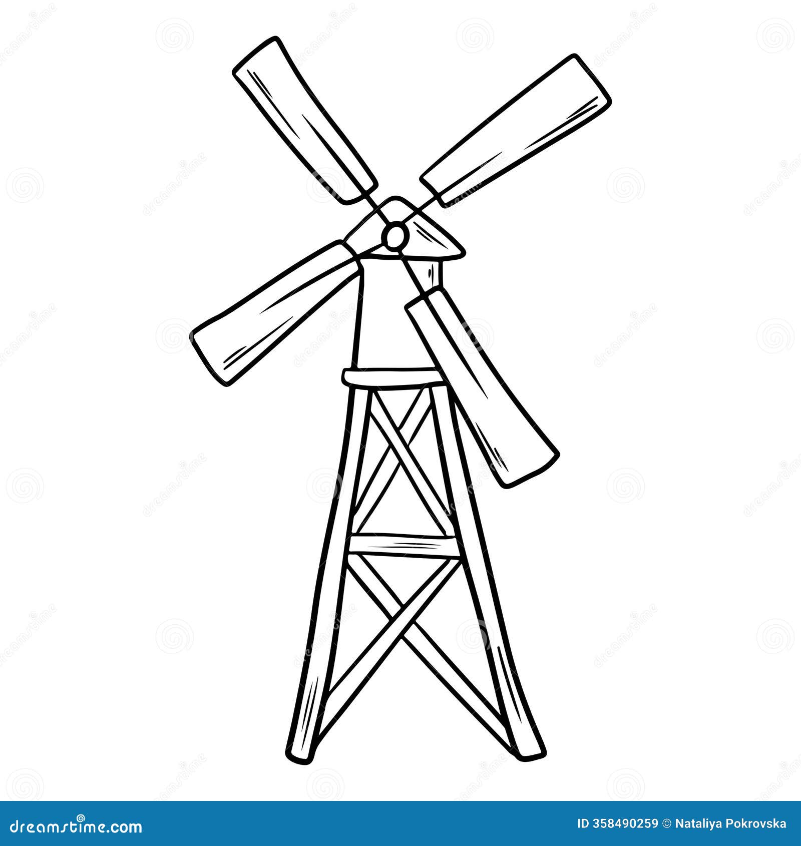 A Simple Drawing of a Traditional Windmill with a Four-blade Design ...