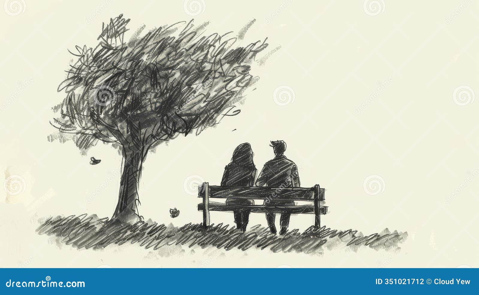 A Simple Drawing of Two People Sitting on a Bench Stock Illustration ...