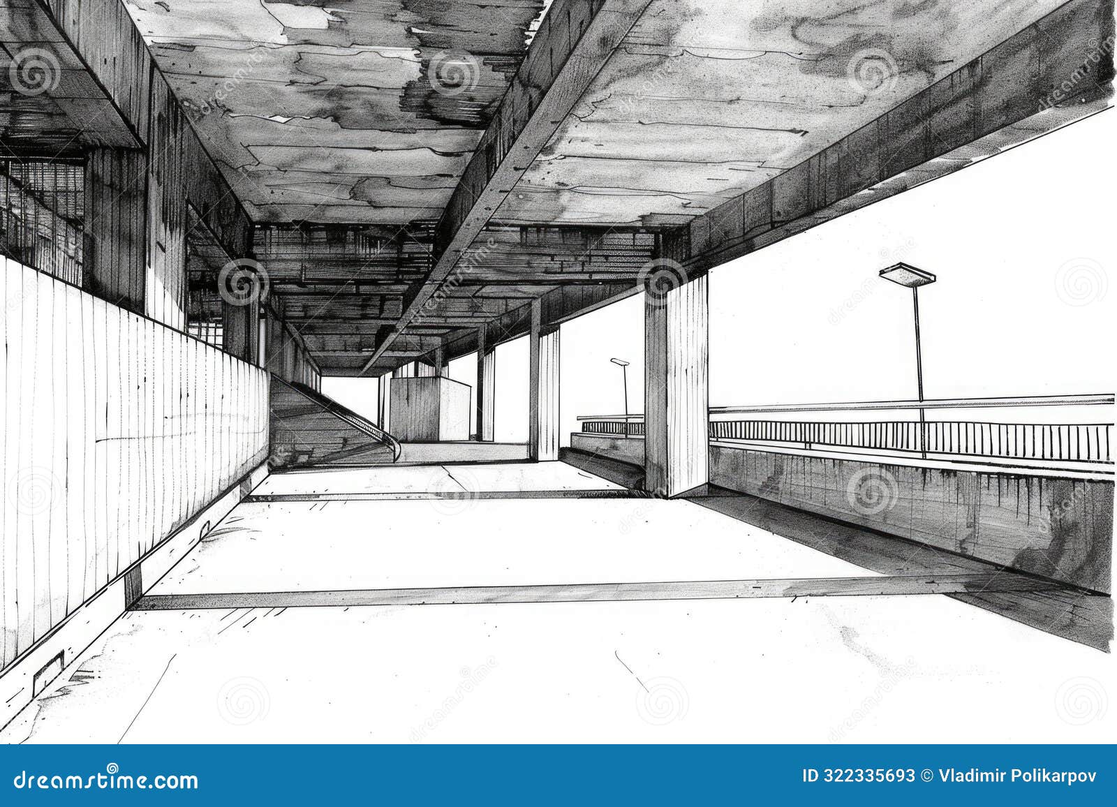 A Simple Drawing of a Walkway in Black and White Stock Image - Image of ...