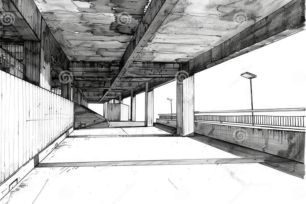 A Simple Drawing of a Walkway in Black and White Stock Image - Image of ...