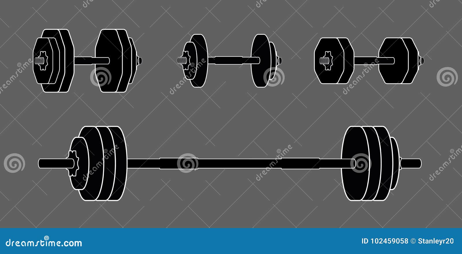 Simple dumbbells set stock vector. Illustration of shape - 102459058