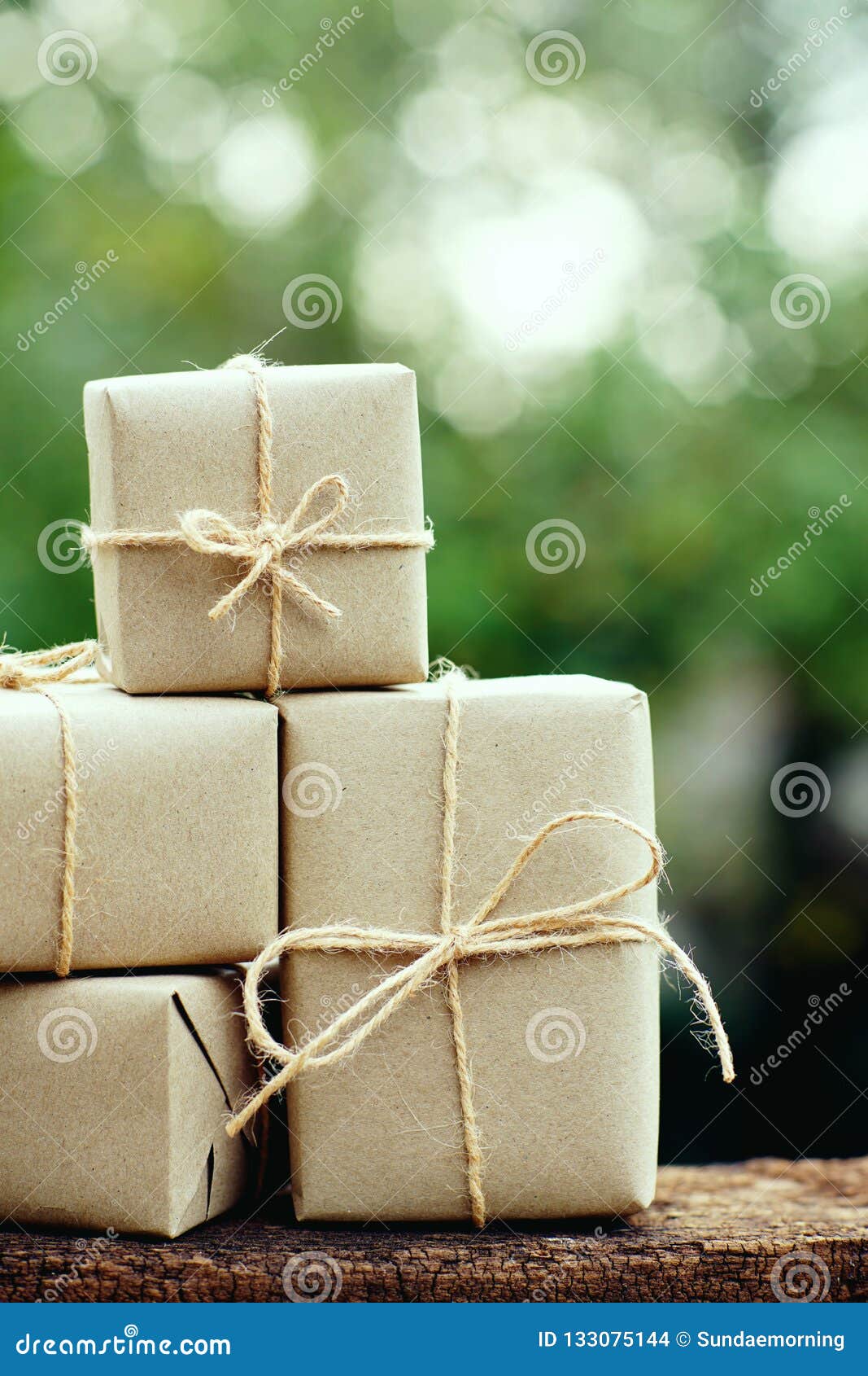 Simple Eco Friendly Gift Boxes Package Wrap with Brown Paper, Green ...