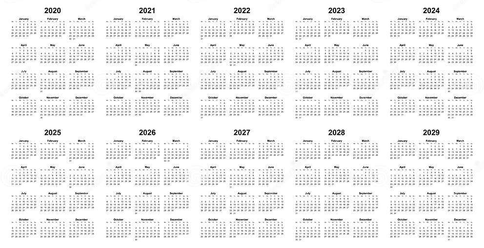 Simple Editable Vector Calendars for Year 2020 2021 2022 2023 2024 2025 ...