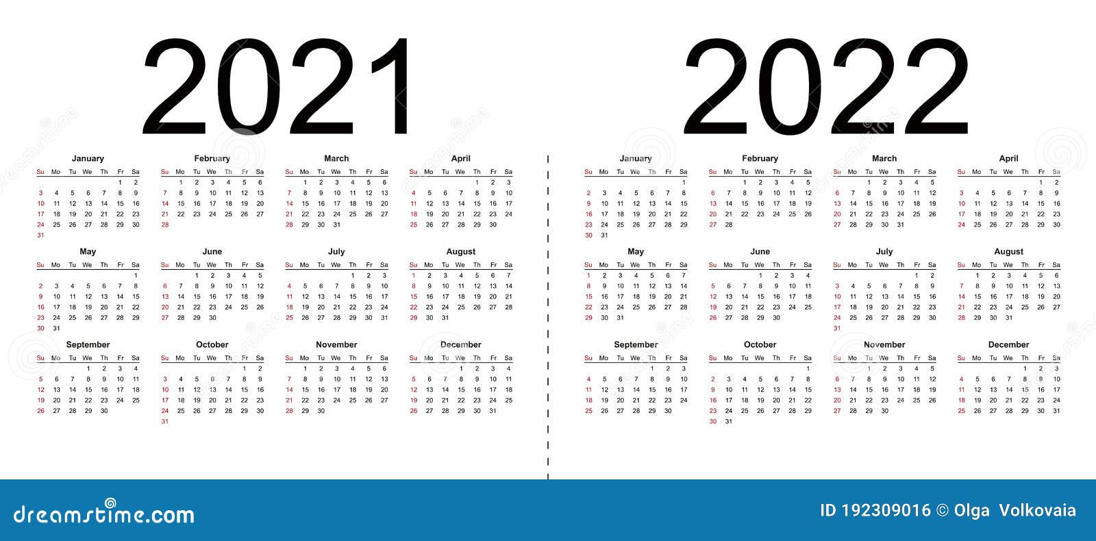 Simple Editable Vector Calendars for Year 2021 2022. Week Starts from ...