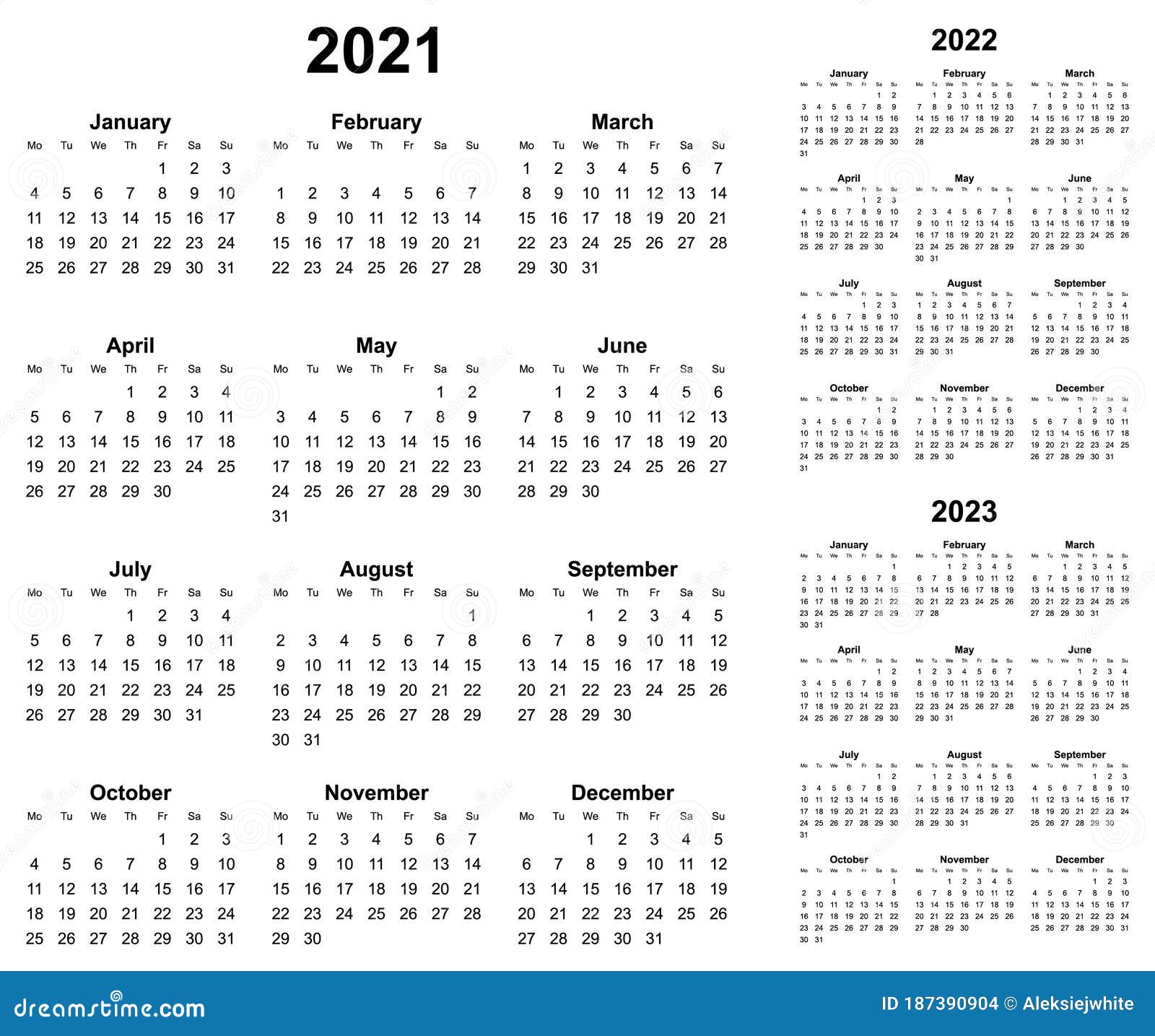 Simple Editable Vector Calendars for Years 2021 2022 2023 Mondays First ... Simple Editable Vector Calendars for Years 2021 2022 2023 Mondays First ...