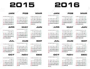 Simple&Editable 2015 and 2016 Years Calendar. Stock Vector ...