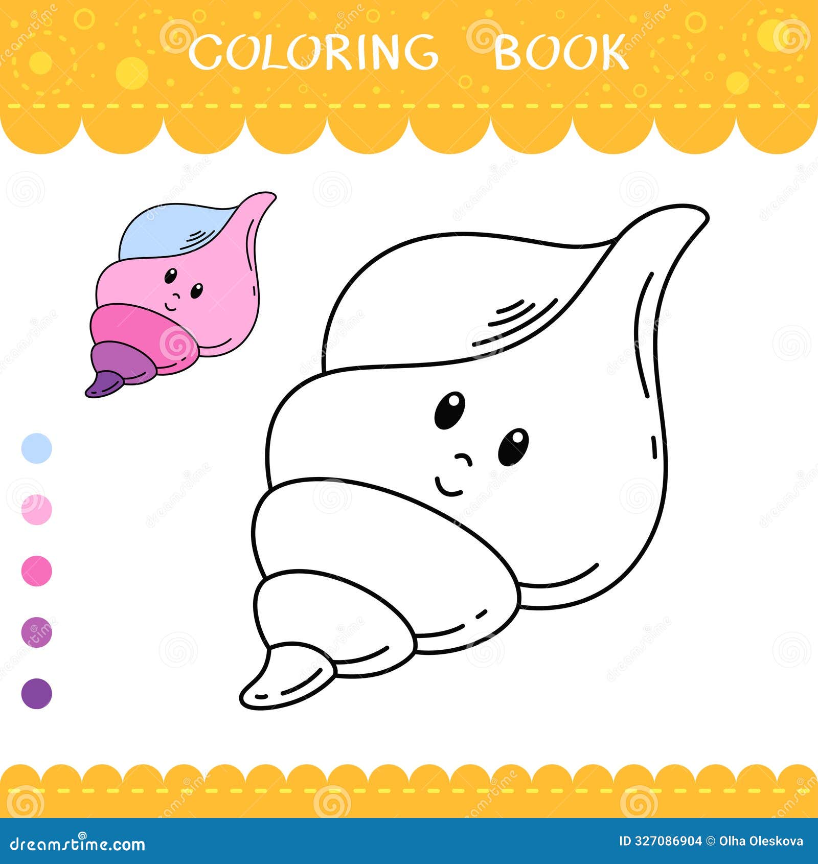 Seashell Coloring Page Colored Illustration, Coloring Book Or Coloring ...