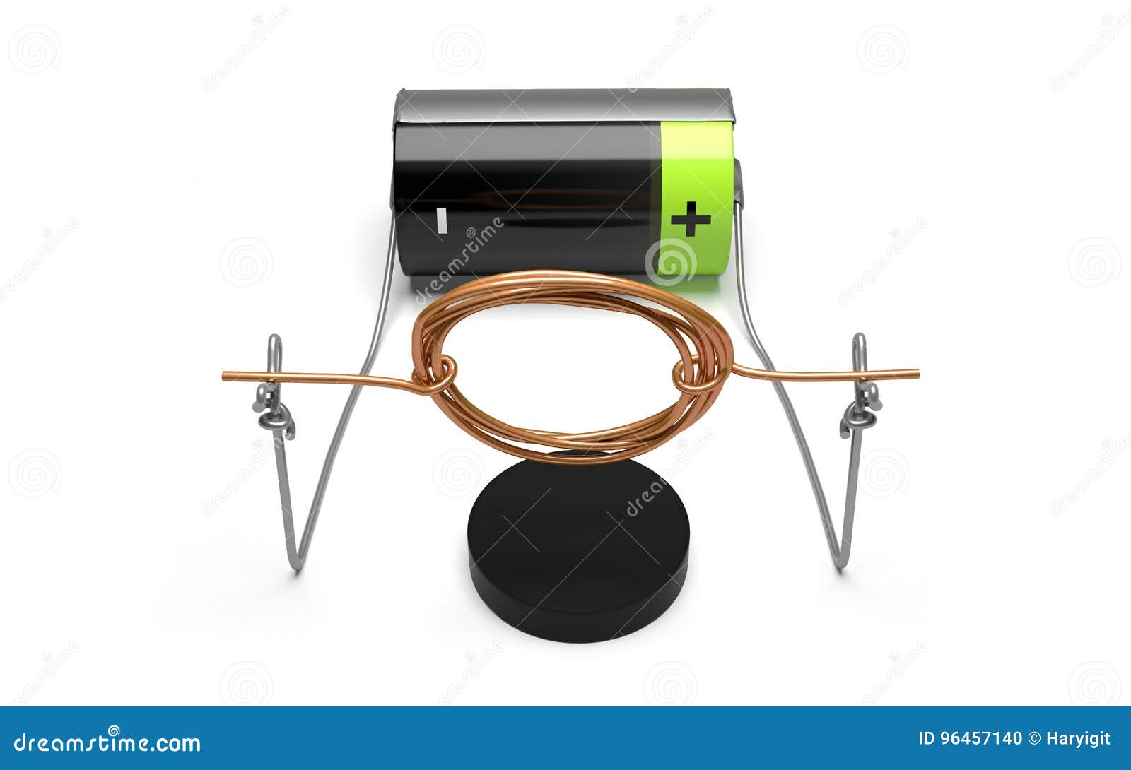 Simple Electric Motor Experiment with Cell and Magnet Front View.3D ...