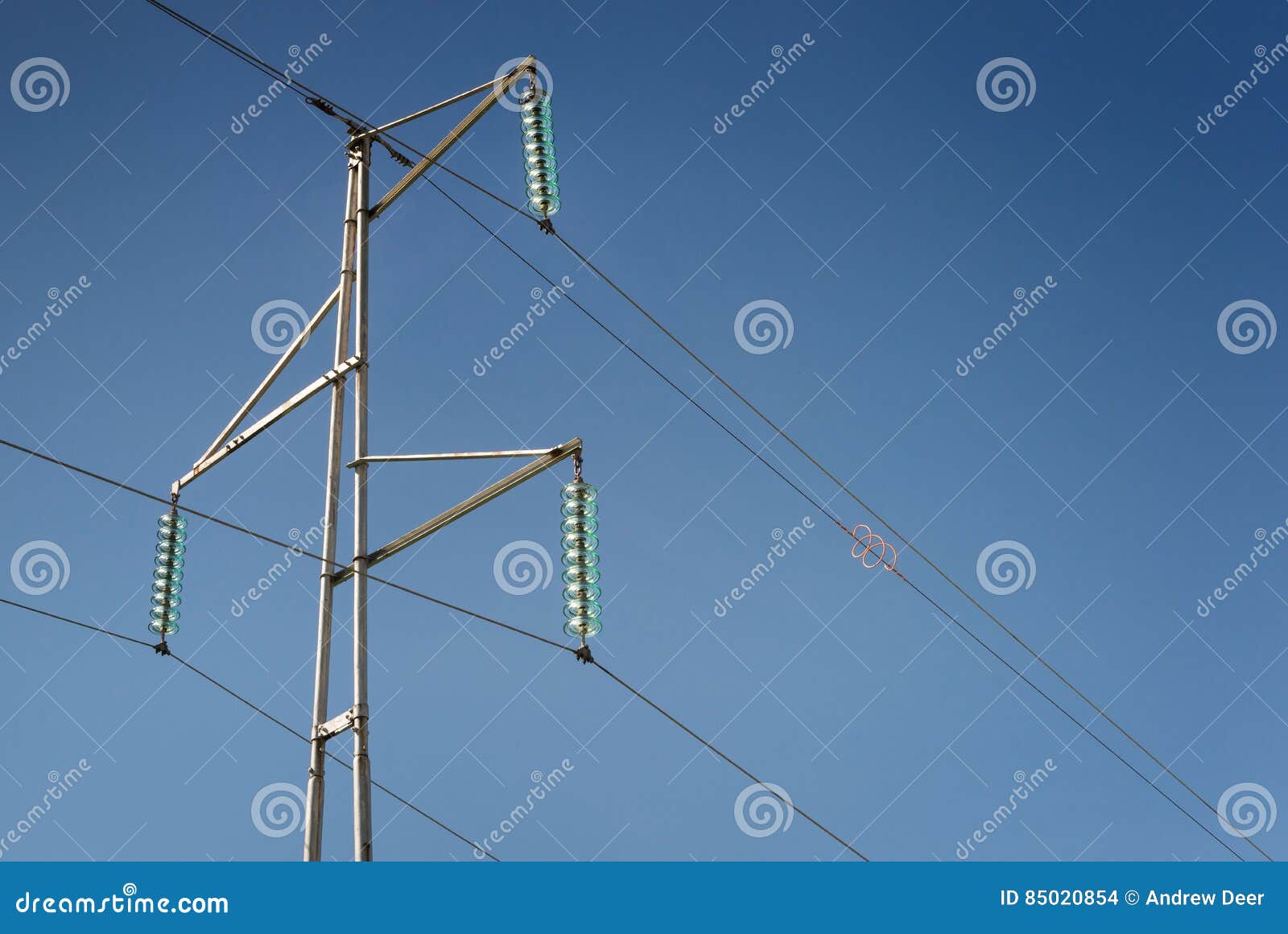 Simple Electricity Pylon with Wires and Insulators Stock Photo - Image ...