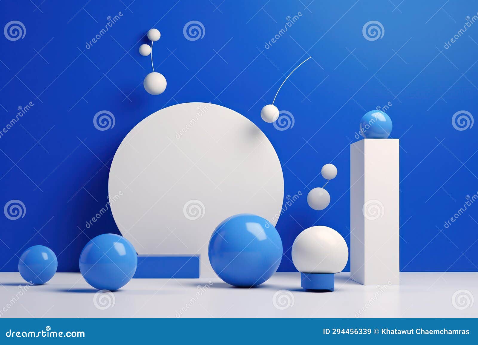 Simple Elegance: Abstract 3D Spheres on Blue Background - Minimalist ...
