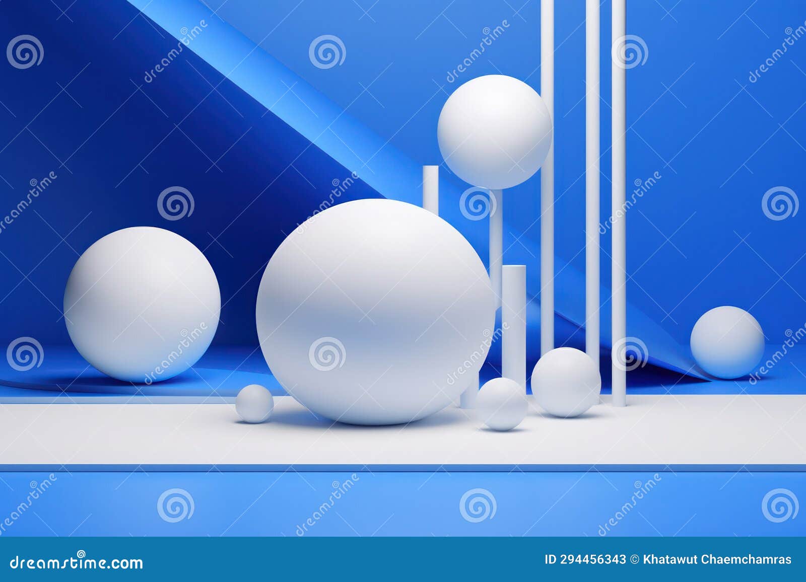 Simple Elegance: Abstract 3D Spheres on Blue Background - Minimalist ...