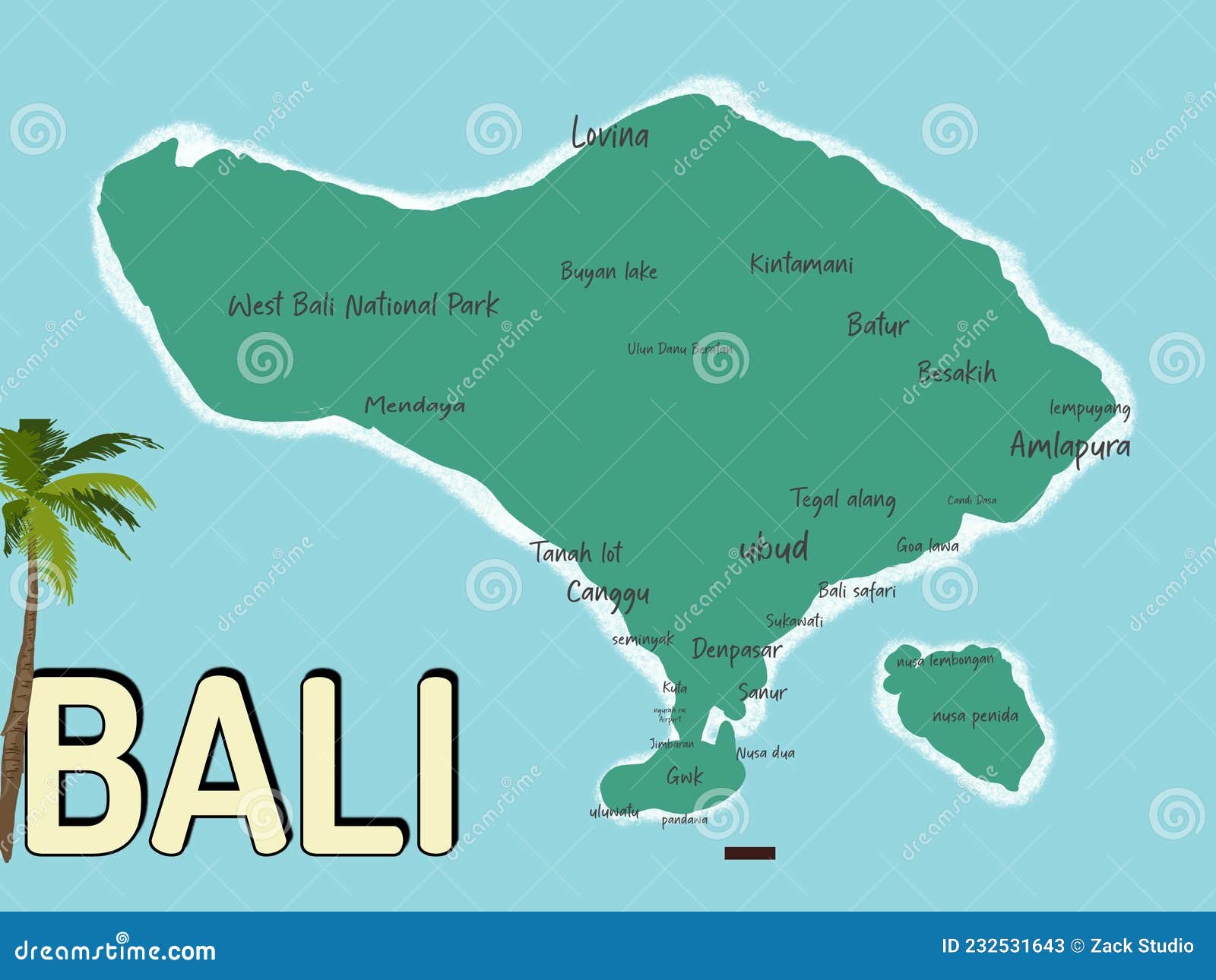 Simple and Elegant Bali Map Stock Illustration - Illustration of simple ...
