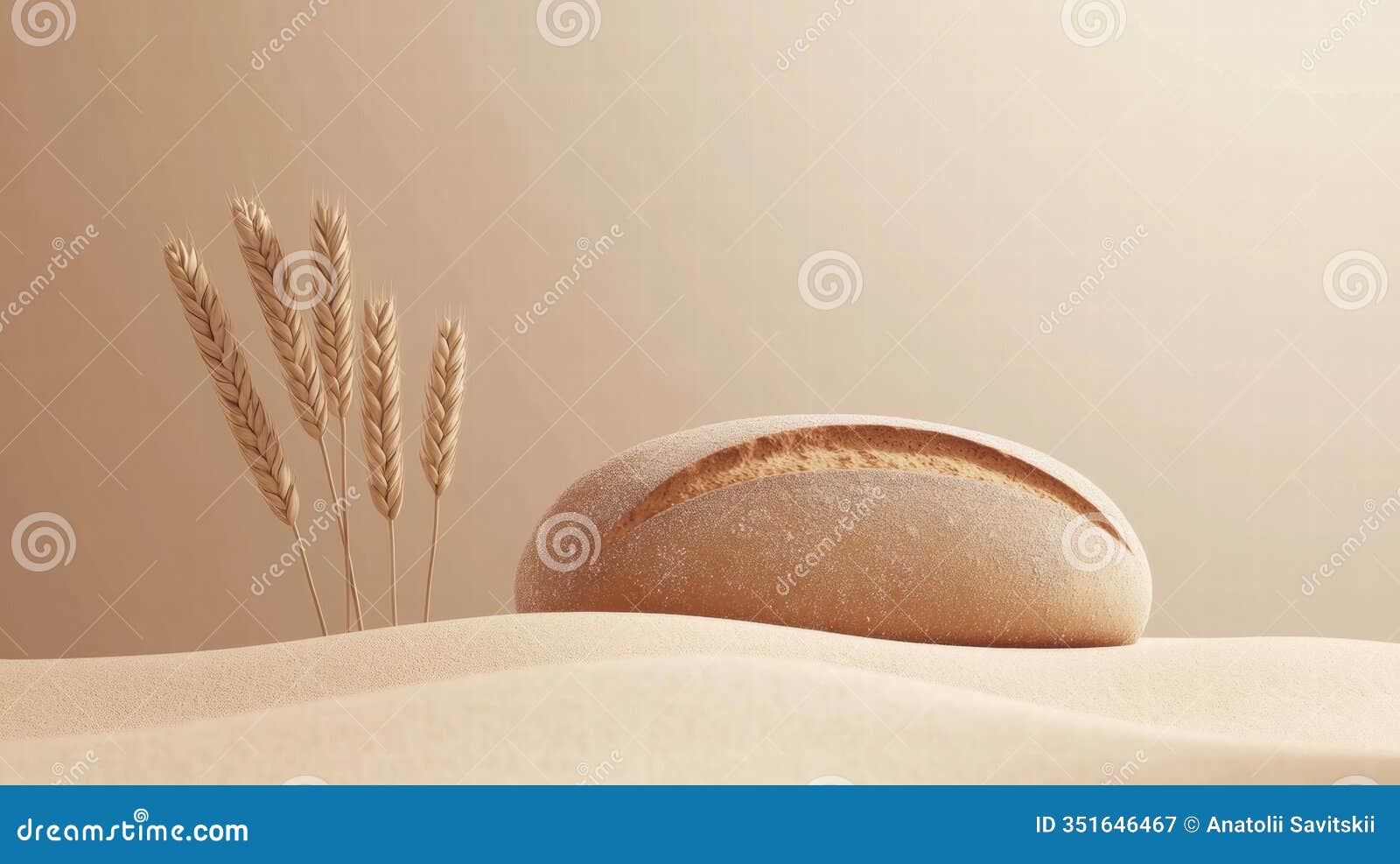 Minimalist Bread Loaf with Wheat Grains Placed on a Soft Surface ...