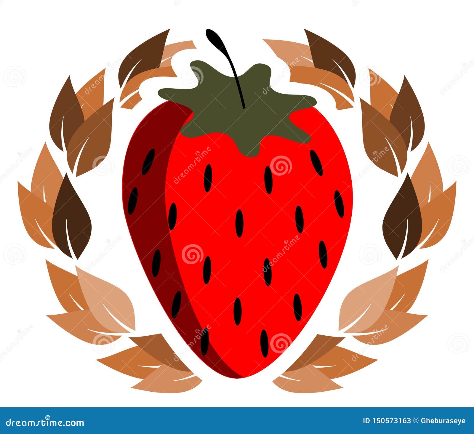 Stylized Strawberry with Crown of Leaves, Illustration in Green and Red ...
