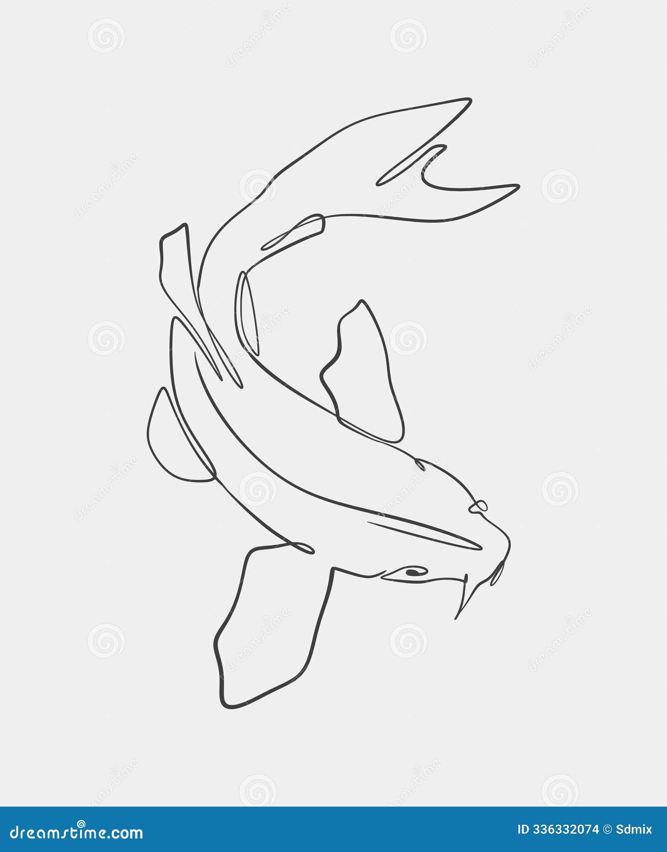 Minimalist Line Drawing of a Koi Fish Stock Illustration - Illustration ...