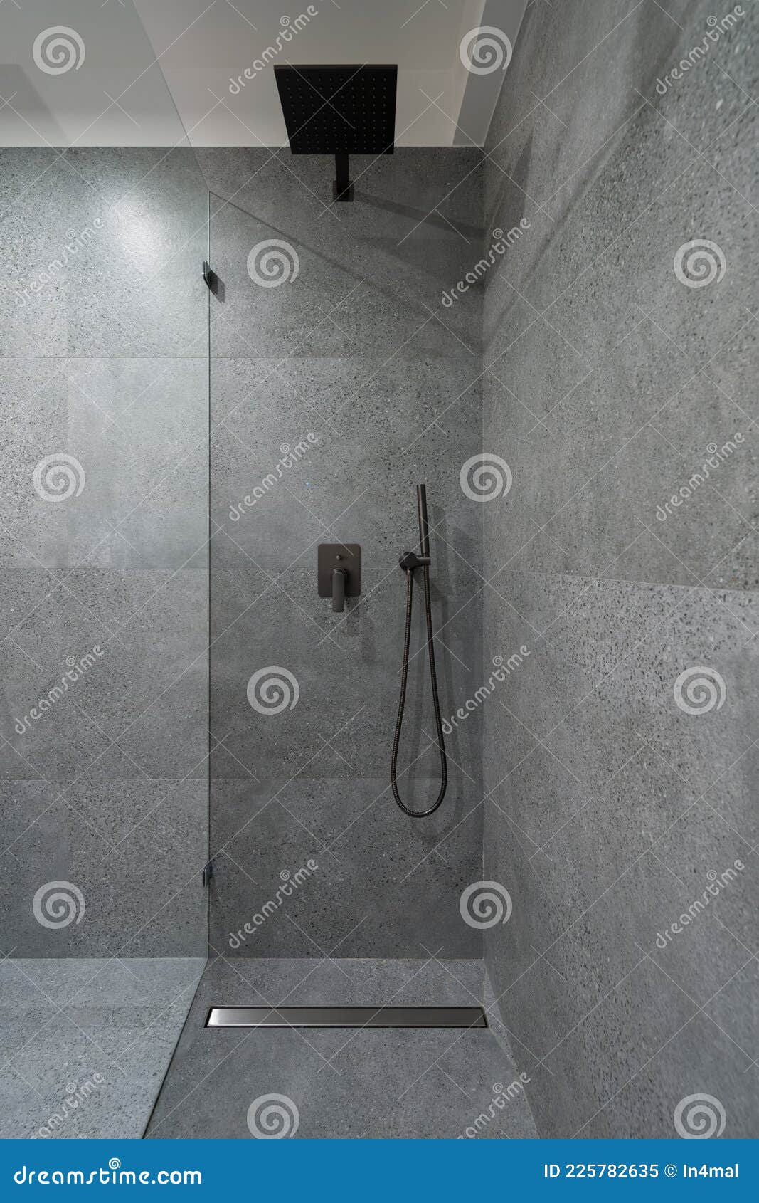 Simple and Elegant Shower in Granite Tiles Stock Image - Image of room ...