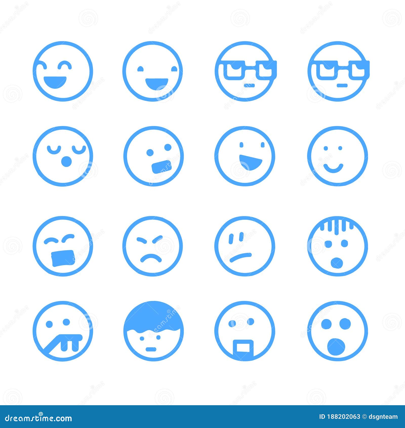 Simple Emoticons From The Outline. Different Emotions. Vector Smileys ...