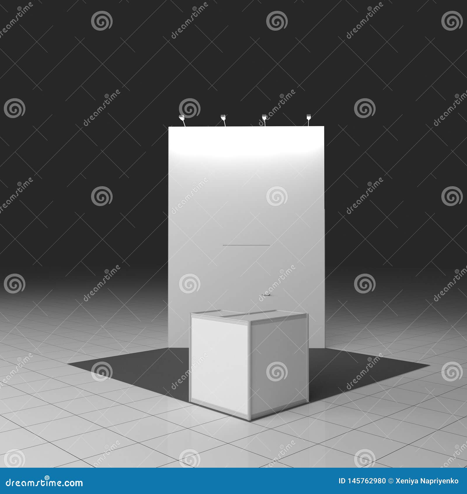 Simple Emply Booth 3x1 Meters. Mockup. 3D Rendering Template Royalty ...