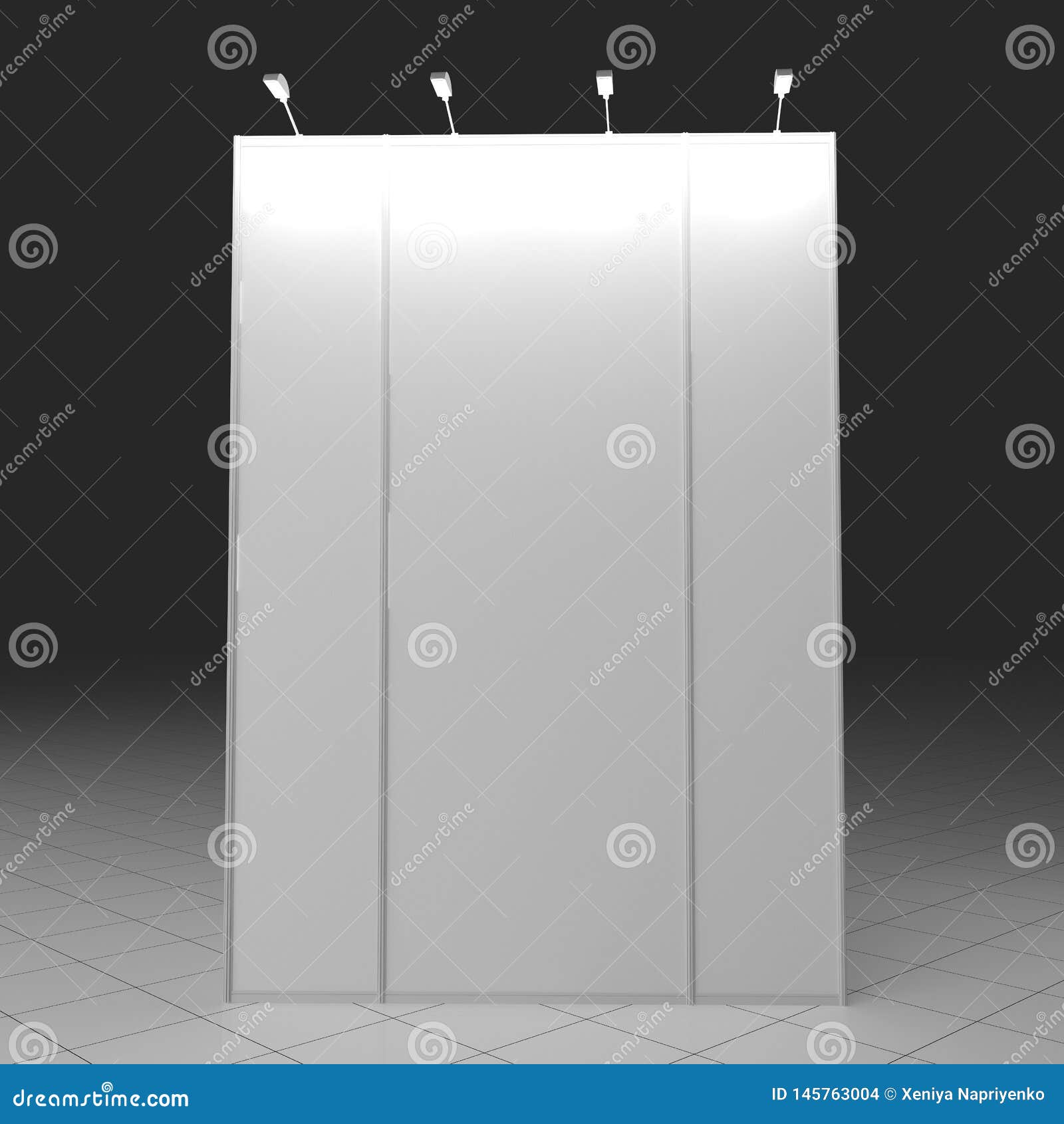 Simple Emply Booth 3x1 Meters. Mockup. 3D Rendering Template Royalty ...