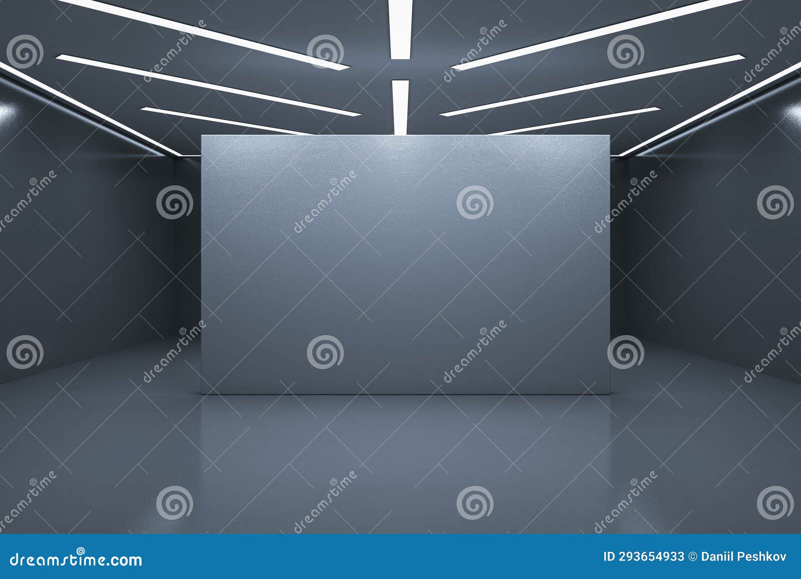 Simple Exhibition Hall Interior with Empty Mock Up Place on Gray Wall ...