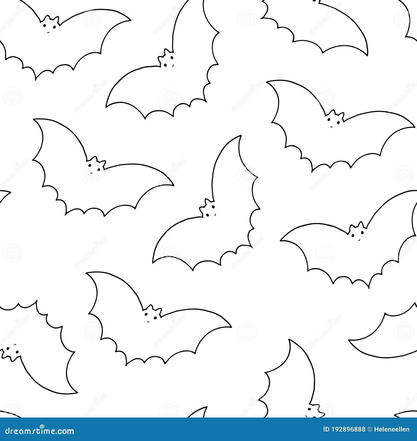 Simple Fancy Outlined Bats Repeat Pattern Vector Illustration Hand ...
