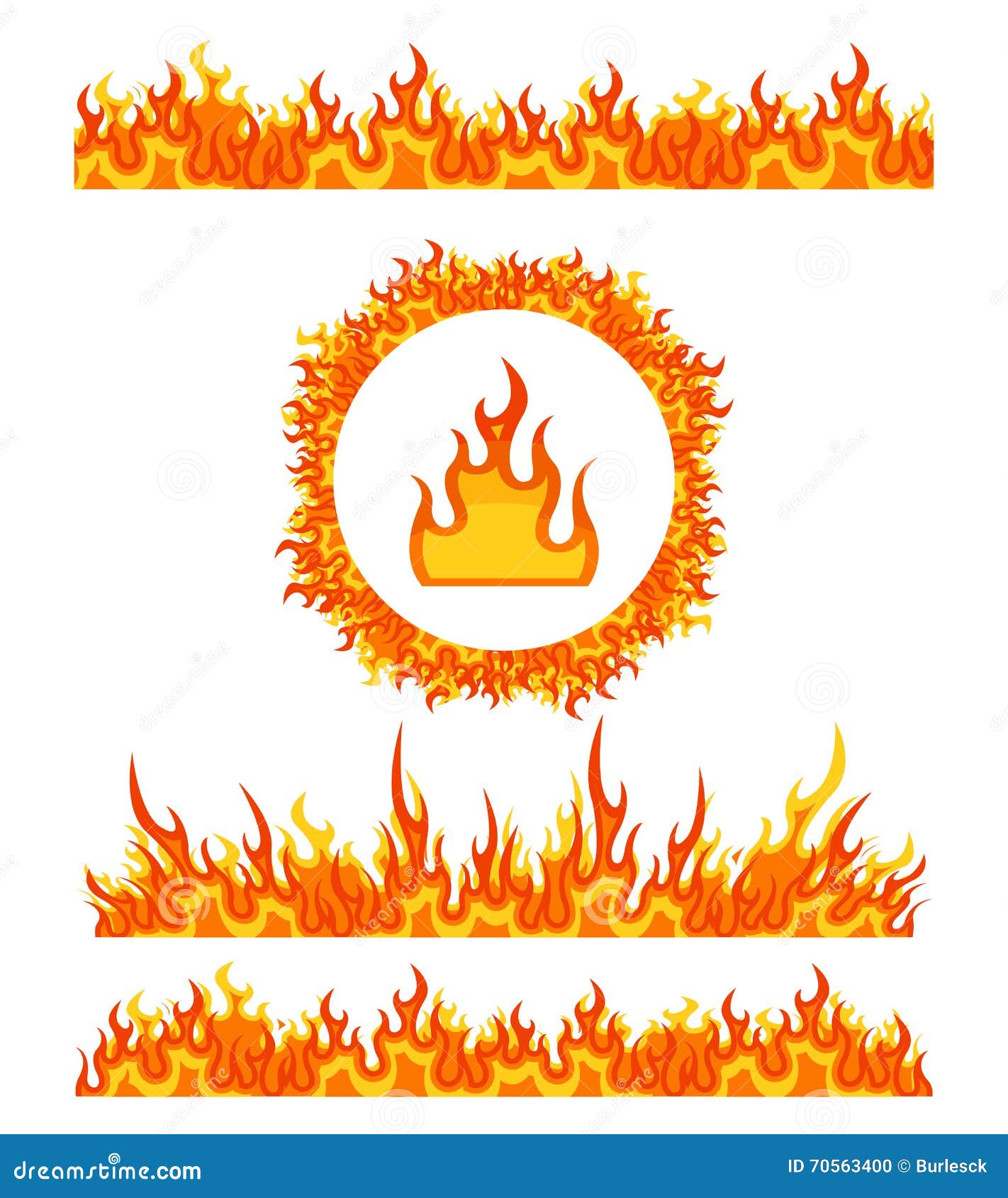 Simple Fire Border Patterns And Round Frame. Flame Borders Vector Stock ...