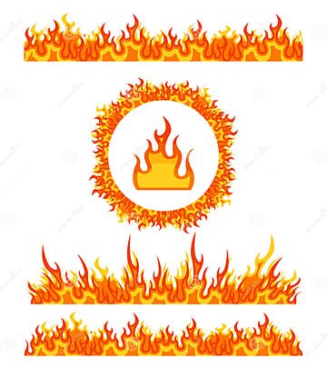 Simple Fire Border Patterns and Round Frame. Flame Borders Vector Stock ...