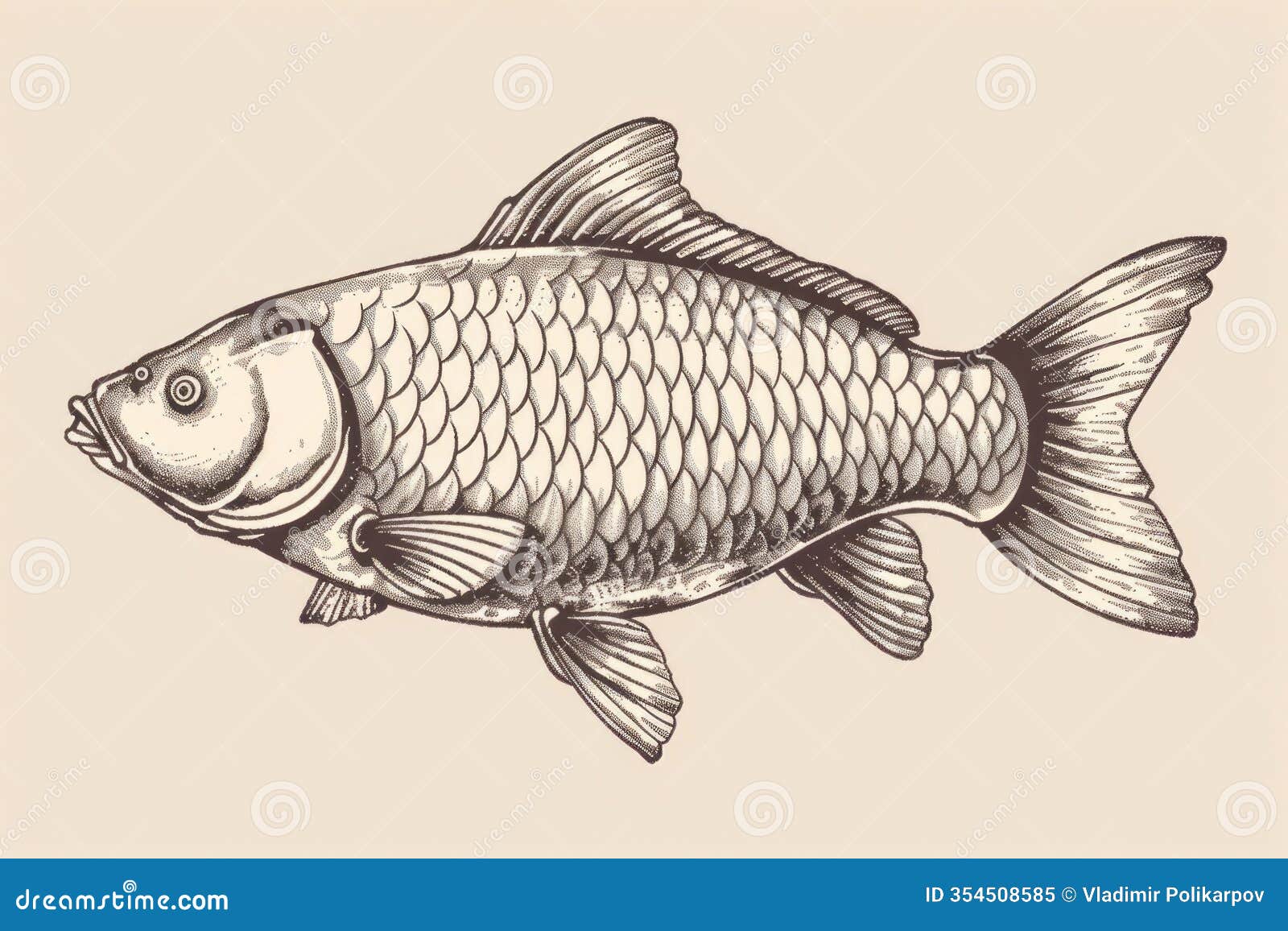Simple Fish Drawing on Beige Background, Suitable for Various Projects ...