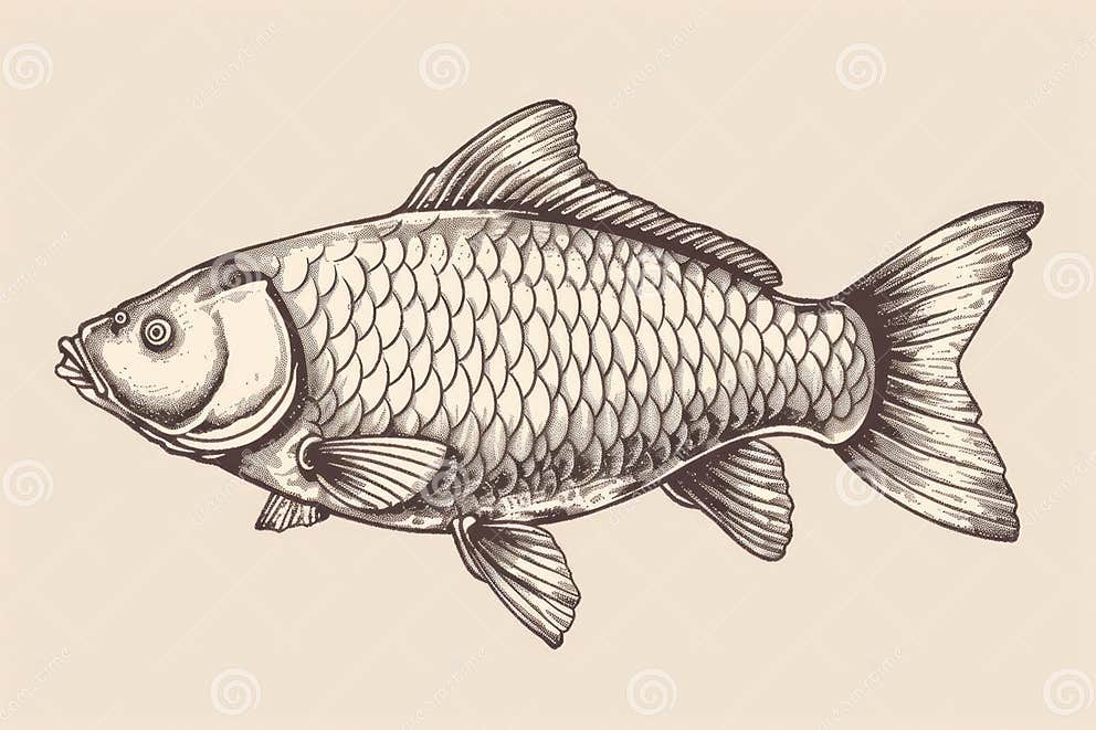 Simple Fish Drawing on Beige Background, Suitable for Various Projects ...