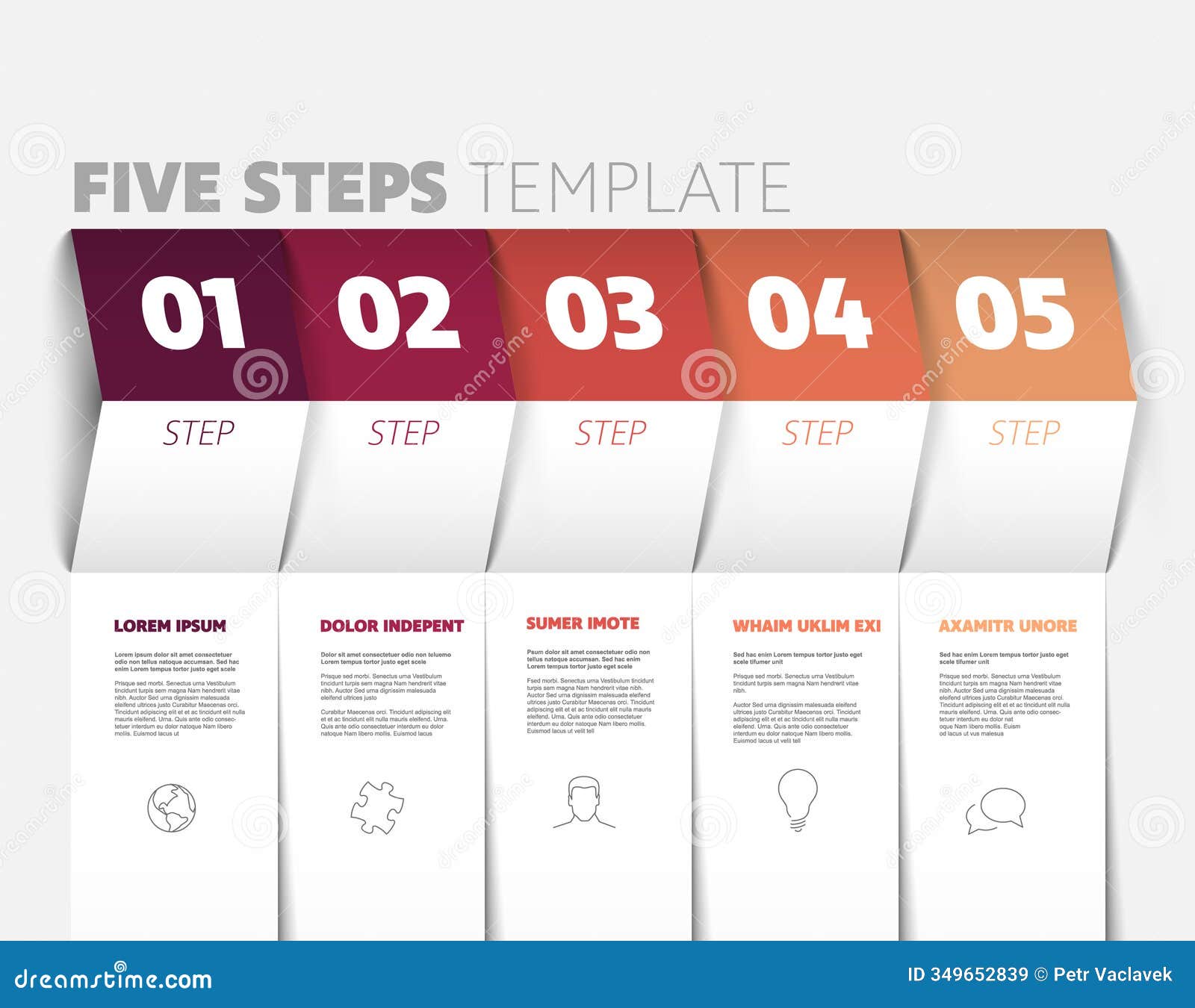 Simple Five Steps Infographic Template on Folded Paper with Red Accent ...