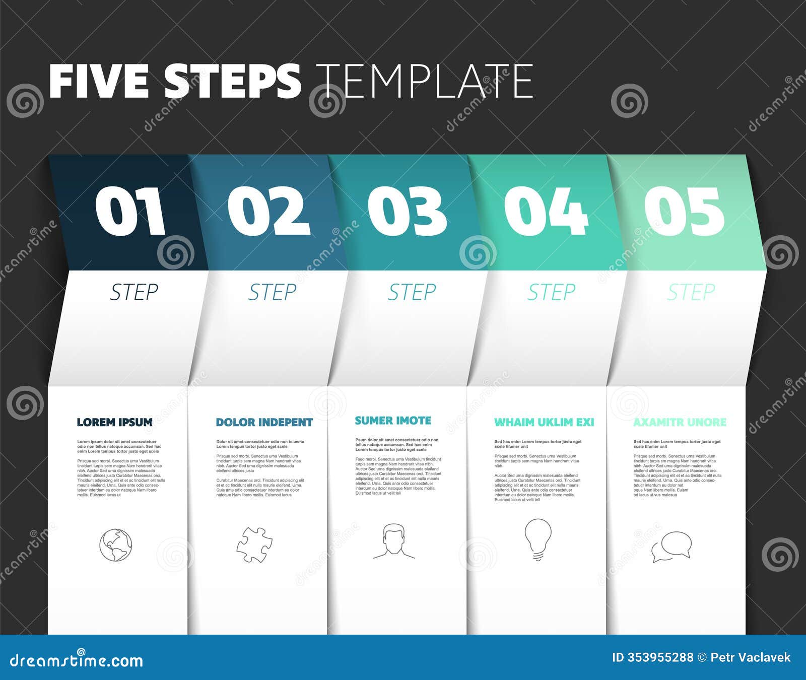 Simple Five Steps Infographic Template on Folded Paper with Teal Accent Stock Vector ...