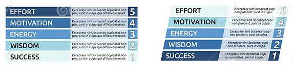 Simple Five Steps or Levels Infographics, 5 Blue Bar with Text, Rectangular and Slanted Version ...