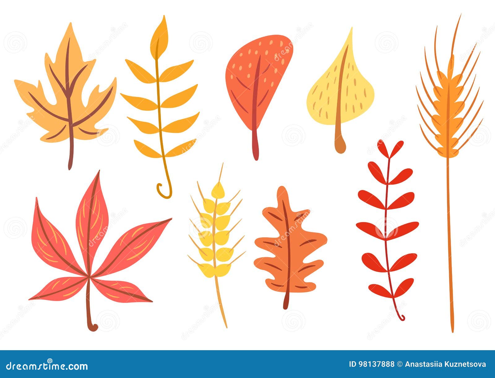 Simple Flat Autumn Leaves Set Stock Vector - Illustration of flat ...
