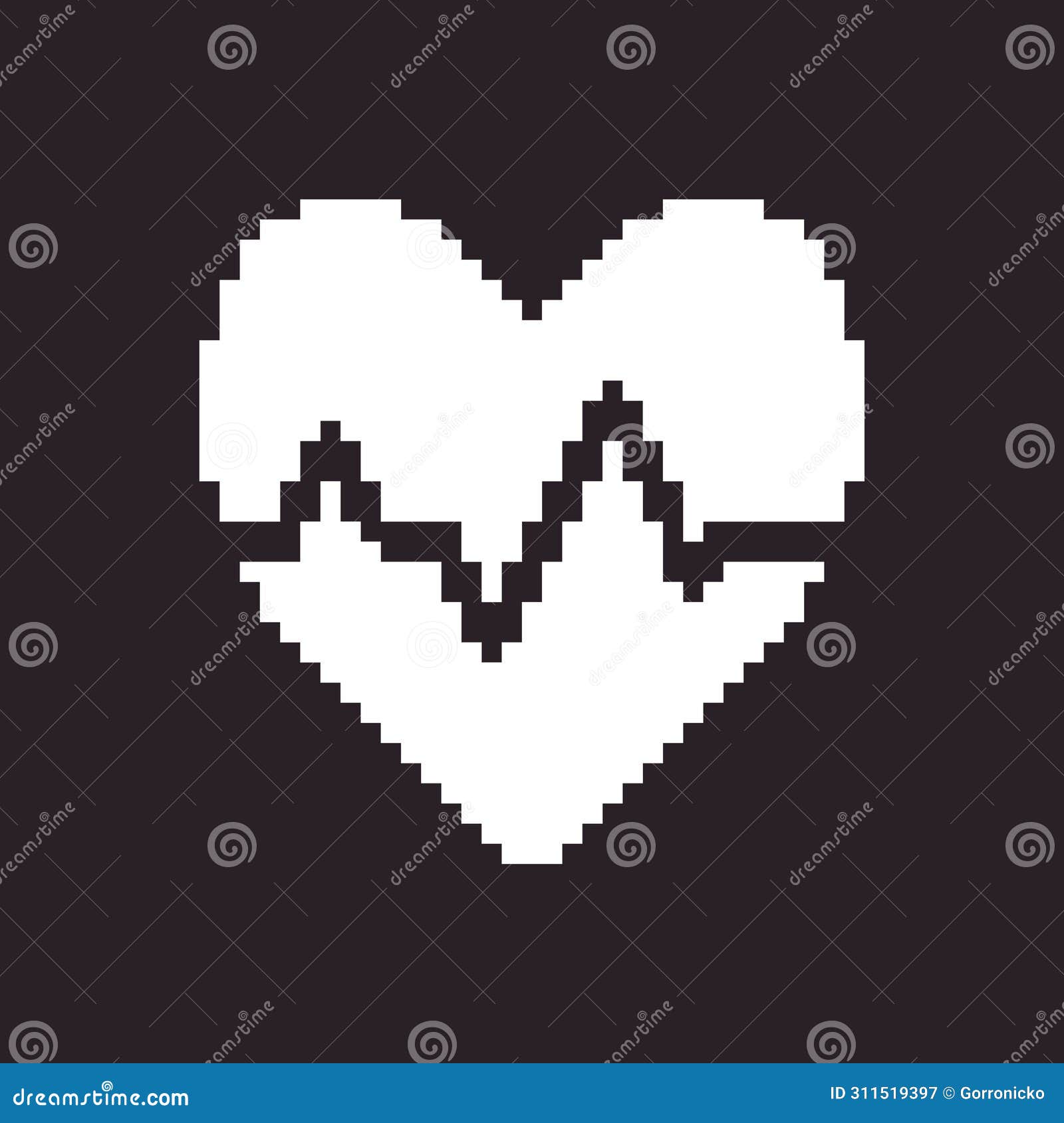 Simple Flat 1bit Vector Pixel Art Icon of Abstract Heart with Heartbeat ...