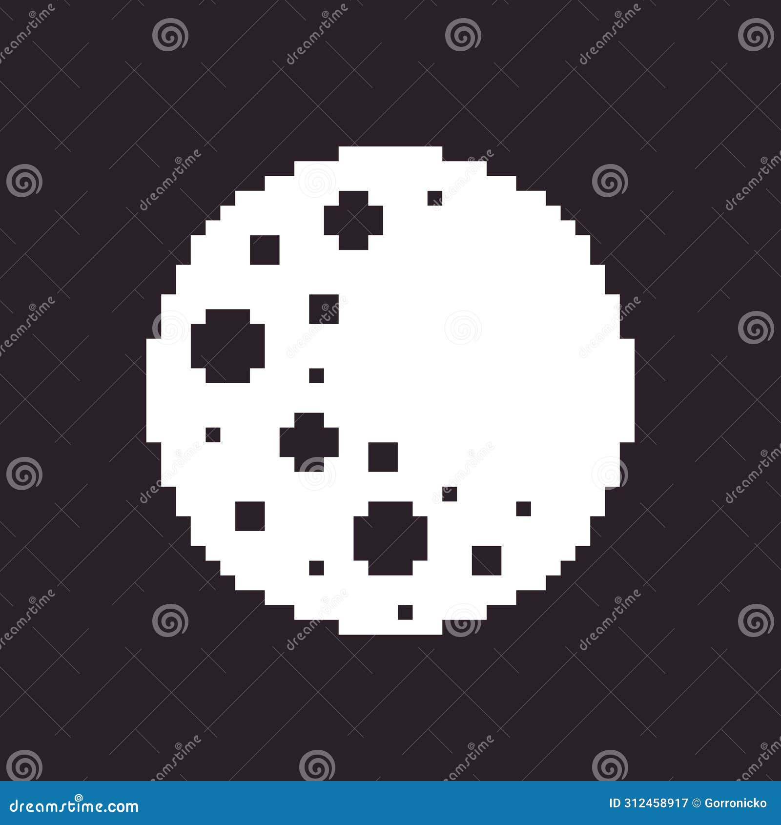 Simple Flat 1bit Vector Pixel Art Icon of the Round Moon in the Craters ...
