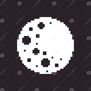 Simple Flat 1bit Vector Pixel Art Icon of the Round Moon in the Craters ...