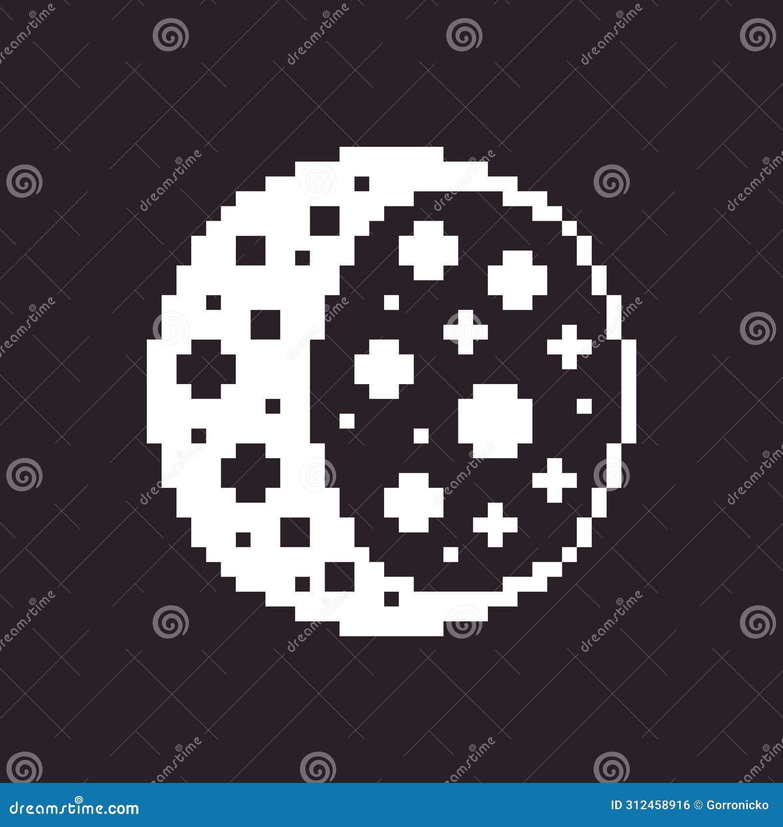 Simple Flat 1bit Vector Pixel Art Icon of the Round Moon in the Craters ...