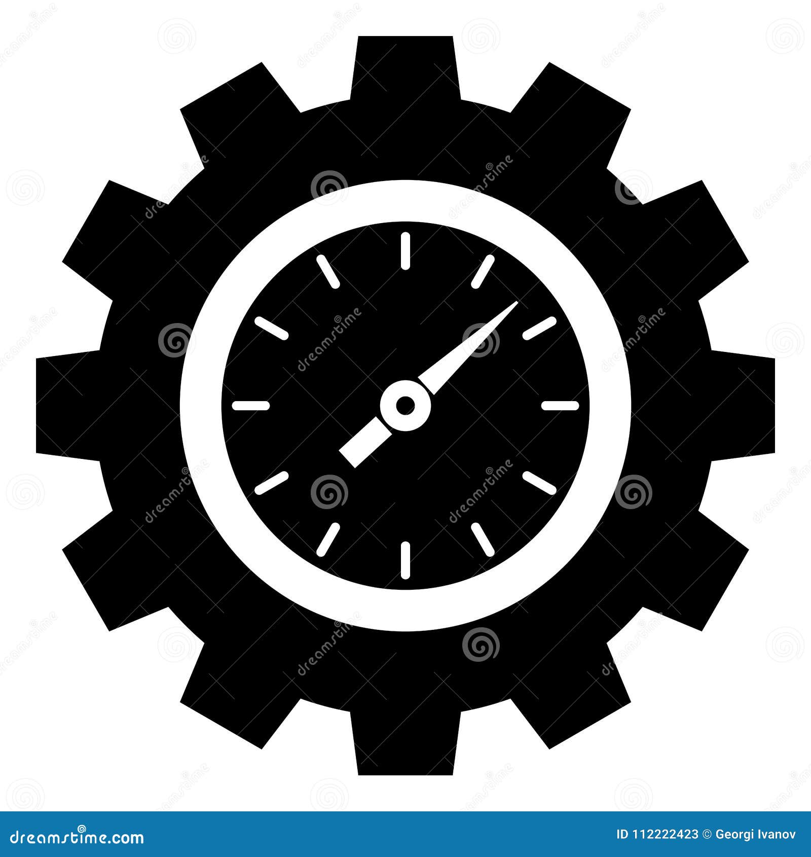 Simple, Flat, Black and White Clock/timer Inside of a Cogwheel Icon ...