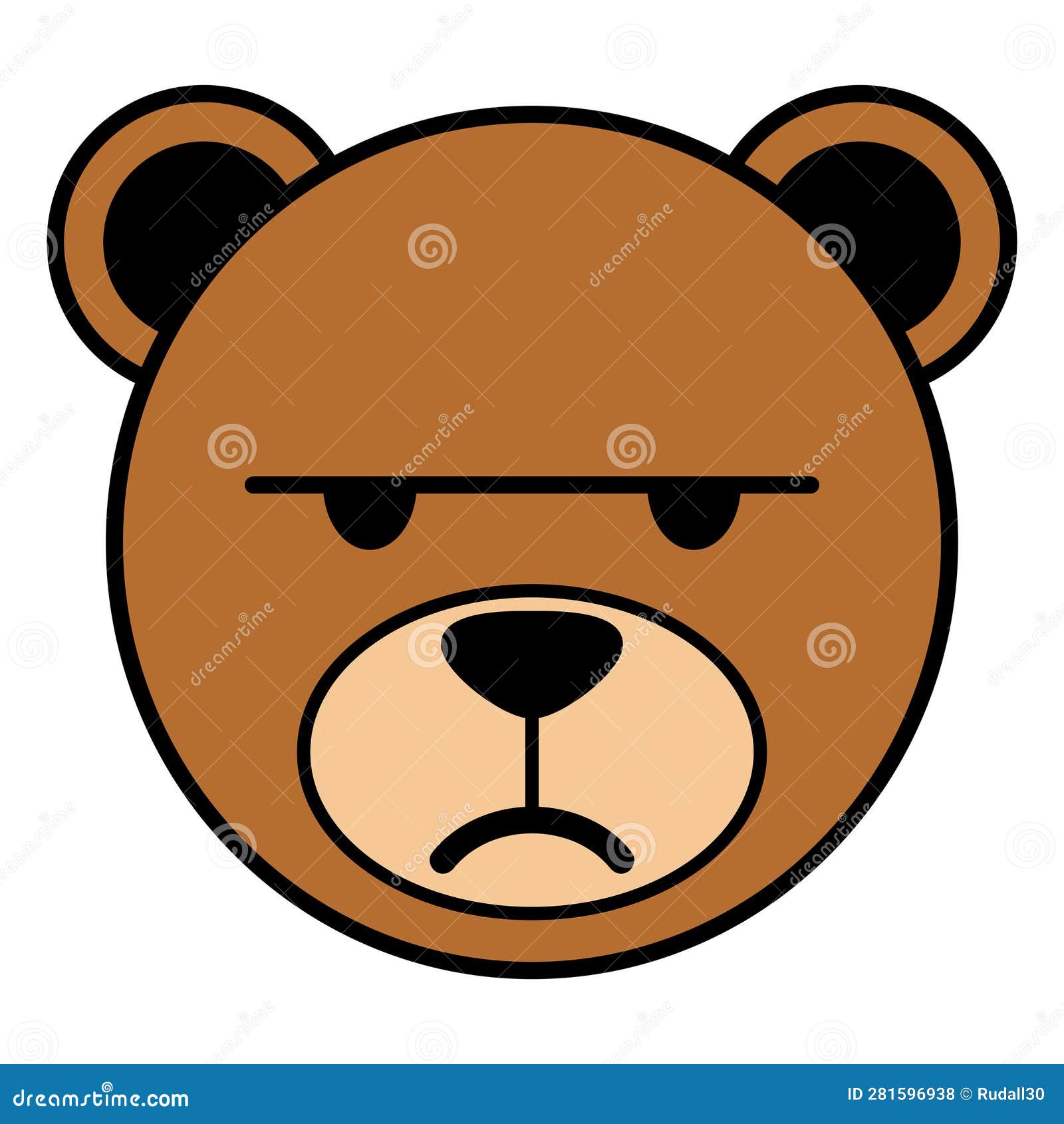 Simple Flat Cartoon of a Bear with Unamused, Meh Face Expression Stock ...